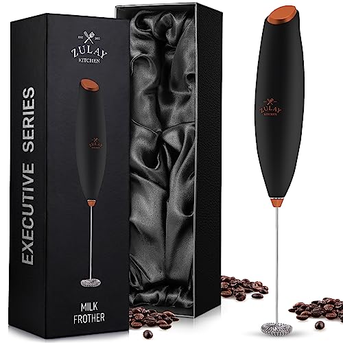 Zulay Executive Series Ultra Premium Gift Milk Frother For Coffee - Coffee Frother Handheld Foam Maker For Lattes - Electric Milk Frother Handheld For Coffee, No Stand (Deluxe Black)