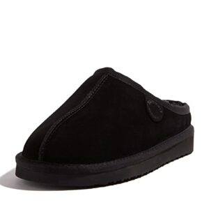 fireside by dearfoams women's greta shearling indoor/outdoor clog slipper, black, 8