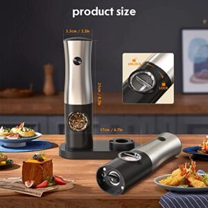 Electric Salt And Pepper Grinder Set,TOSTOG Salt Pepper Grinder Set Rechargeable,Stainless Steel Adjustable Coarseness Electric Salt and Pepper Shakers with Light/Charging Base/Ceramic Grinder