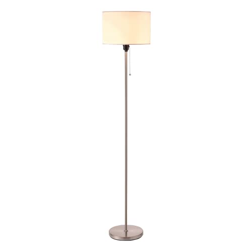 O’Bright Ted - Drum Shade Standing Lamp, Pull Chain Switch, E26 Socket, Modern Minimalist Design, Simple Floor Lamp for Living Room, Bedroom, Office, Brushed Nickel