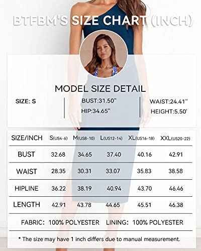 BTFBM Women One Shoulder Bodycon Dress 2023 Spring Summer Sleeveless Slit Midi Party Cocktail Wedding Guest Prom Dresses(Solid Dark Blue, Medium)