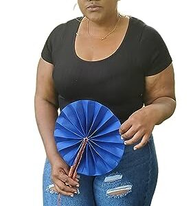 Blue African Fabric Folding Fan: Church, Ankara, Leather, Wedding, Sports, and Pouch Included!