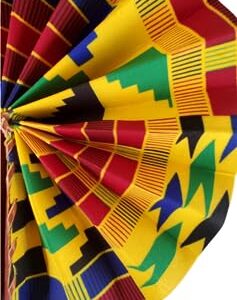 African Fabric Folding Fan: Church, Ankara, Multicolor, Leather, Wedding, Sports, and Pouch Included