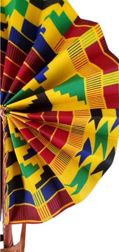 African Fabric Folding Fan: Church, Ankara, Multicolor, Leather, Wedding, Sports, and Pouch Included