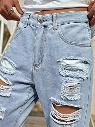 WDIRARA Men's High Waisted Ripped Skinny Jeans Long Denim Pants with Pocket Light Wash S