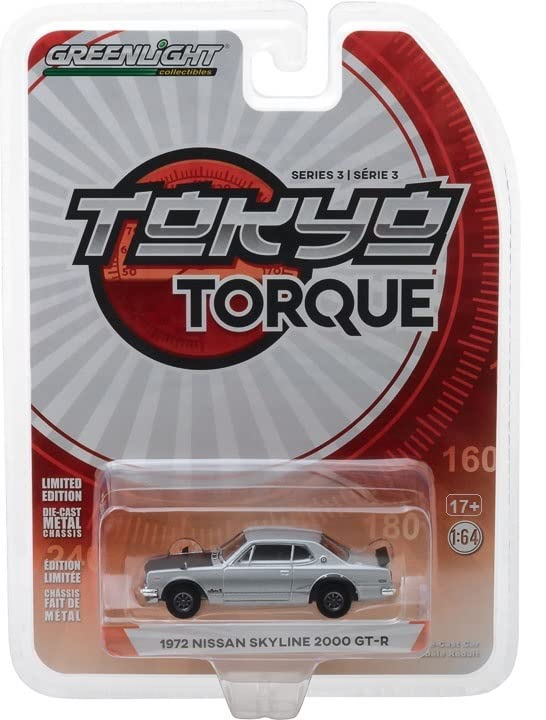 Greenlight 47010-C Tokyo Torque Series 3 - 1972 Skyline 2000 GT-R - Silver 1/64 Scale