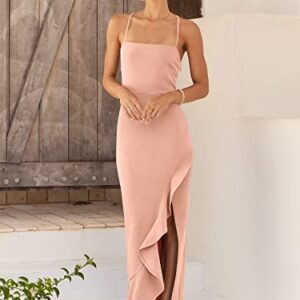 ANRABESS Women's Spaghetti Strap High Slit Bodycon Wedding Guest Dress Semi Formal Dresses A860-qianfen-S Light Pink