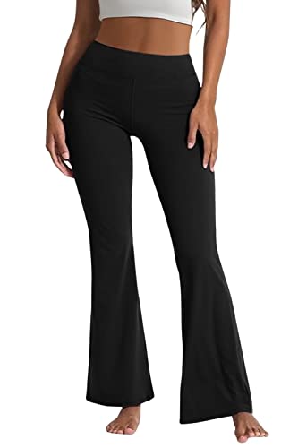 QINSEN Women's Flare Leggings High Waist Tummy Control Casual Workout Bootcut Yoga Pants Black L