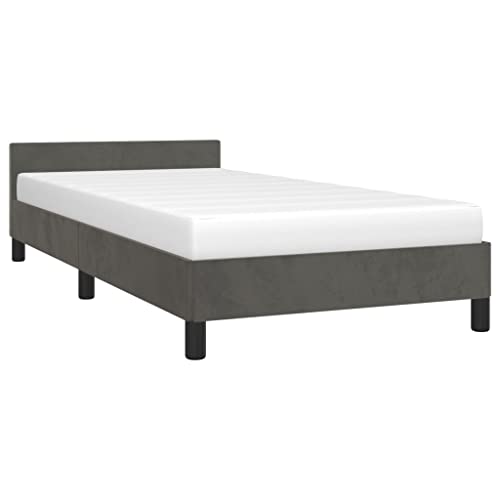 vidaXL Bed, Upholstered Platform Bed Frame with Headboard, Single Bed Base with Wooden Slats Support, Dark Gray 39.4"x74.8" Twin Velvet