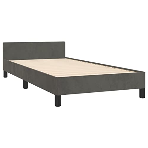 vidaXL Bed, Upholstered Platform Bed Frame with Headboard, Single Bed Base with Wooden Slats Support, Dark Gray 39.4"x74.8" Twin Velvet