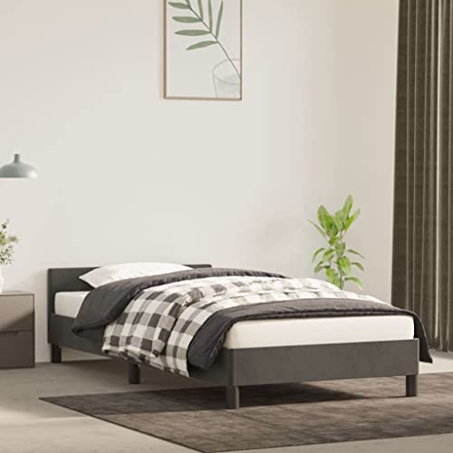 vidaXL Bed, Upholstered Platform Bed Frame with Headboard, Single Bed Base with Wooden Slats Support, Dark Gray 39.4"x74.8" Twin Velvet