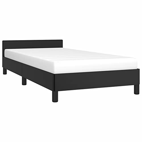 vidaXL Bed, Bed Frame with Headboard, Upholstered Platform Bed, Single Bed Base with Wooden Slats Support, Black 39.4"x74.8" Twin Faux Leather