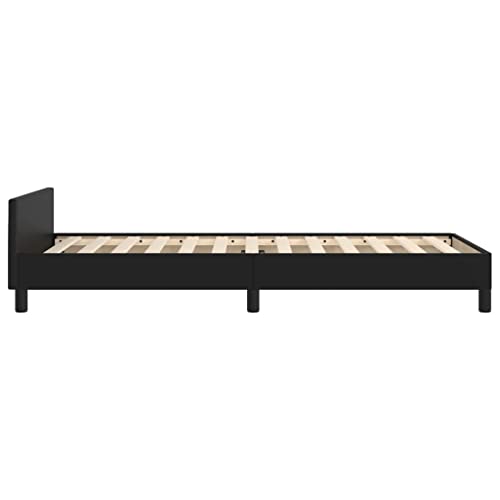 vidaXL Bed, Bed Frame with Headboard, Upholstered Platform Bed, Single Bed Base with Wooden Slats Support, Black 39.4"x74.8" Twin Faux Leather