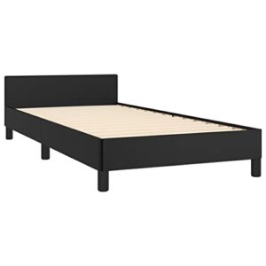 vidaXL Bed, Bed Frame with Headboard, Upholstered Platform Bed, Single Bed Base with Wooden Slats Support, Black 39.4"x74.8" Twin Faux Leather