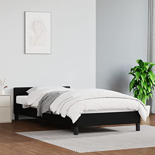 vidaXL Bed, Bed Frame with Headboard, Upholstered Platform Bed, Single Bed Base with Wooden Slats Support, Black 39.4"x74.8" Twin Faux Leather