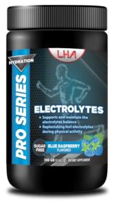 pro series hydration electrolytes. calcium, magnesium citrate, magnesium gluconate, sodium, zinc. blue raspberry flavor 300gr