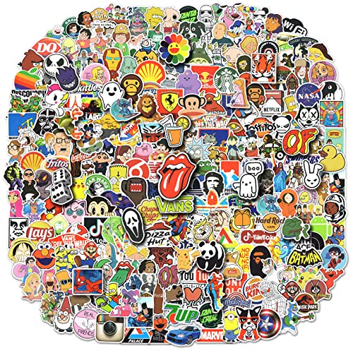 300 PCS Cool Brand Stickers for Water Bottles, 300 Pack Decals Laptop Hydroflask Skateboard Phone Stickers, Waterproof Vinyl Stickers for Teens Adults Kids