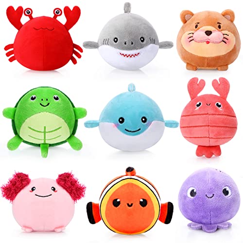 9 Pcs Mini Sealife Plush Toys 3.15 Inch - Cute Stuffed Ocean Animals for Kids, Party Decor, Easter Basket Fillers