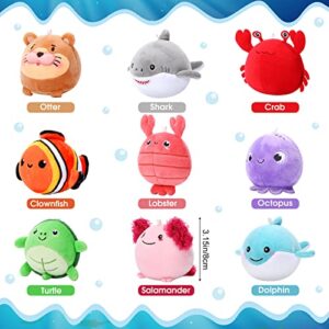 9 Pcs Mini Sealife Plush Toys 3.15 Inch - Cute Stuffed Ocean Animals for Kids, Party Decor, Easter Basket Fillers