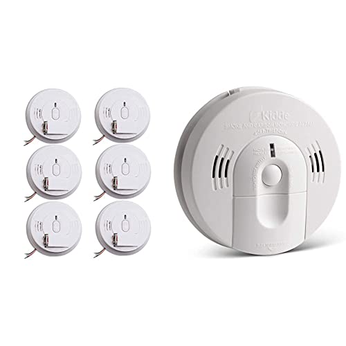 Kidde Smoke Detector, Hardwired Smoke Alarm, Pack of 6 & Smoke & Carbon Monoxide Detector, Battery Powered, Combination Smoke & CO Alarm, Voice Alert