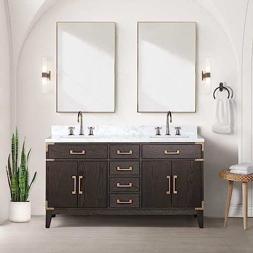 Bell+Modern Harbor 60 in W x 22 in D Brown Oak Double Bath Vanity and Carrara Marble Top