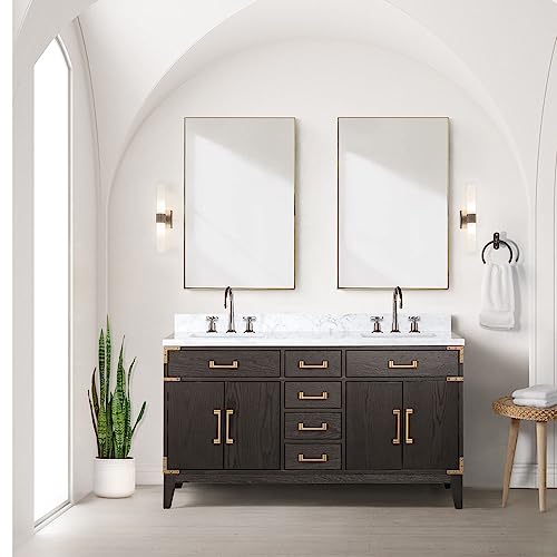 Bell+Modern Harbor 60 in W x 22 in D Brown Oak Double Bath Vanity and Carrara Marble Top