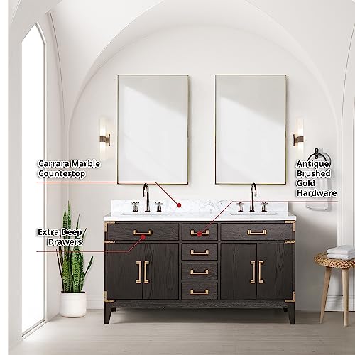 Bell+Modern Harbor 60 in W x 22 in D Brown Oak Double Bath Vanity and Carrara Marble Top