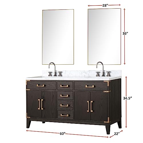 Bell+Modern Harbor 60 in W x 22 in D Brown Oak Double Bath Vanity and Carrara Marble Top