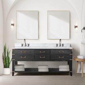 bell+modern woodhaven 72 in w x 22 in d black oak double bath vanity and carrara marble top