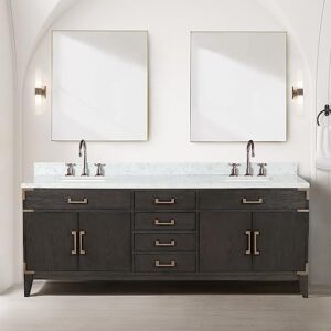 bell+modern harbor 84 in w x 22 in d black oak double bath vanity and carrara marble top