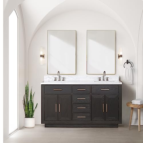 Bell+Modern Shelter 60 in W x 22 in D Brown Oak Double Bath Vanity and Carrara Marble Top