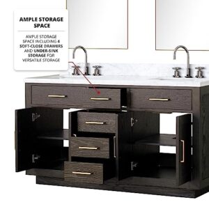 Bell+Modern Shelter 60 in W x 22 in D Brown Oak Double Bath Vanity and Carrara Marble Top