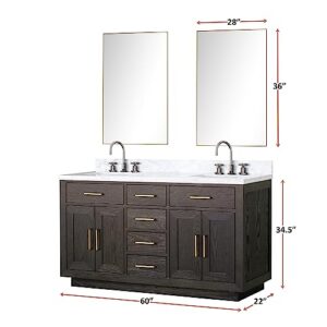 Bell+Modern Shelter 60 in W x 22 in D Brown Oak Double Bath Vanity and Carrara Marble Top