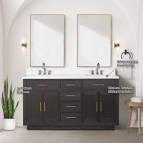 Bell+Modern Shelter 60 in W x 22 in D Brown Oak Double Bath Vanity and Carrara Marble Top