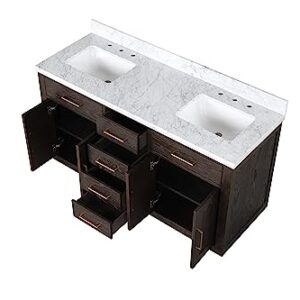 Bell+Modern Shelter 60 in W x 22 in D Brown Oak Double Bath Vanity and Carrara Marble Top