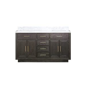 Bell+Modern Shelter 60 in W x 22 in D Brown Oak Double Bath Vanity and Carrara Marble Top