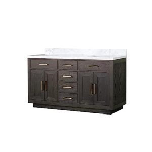 Bell+Modern Shelter 60 in W x 22 in D Brown Oak Double Bath Vanity and Carrara Marble Top