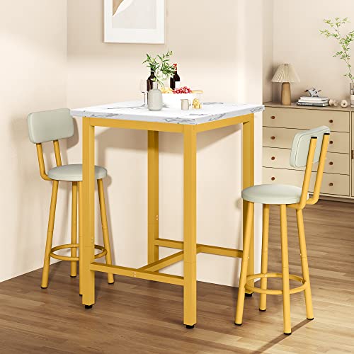 AWQM Table, 3-Piece Set, White & Gold