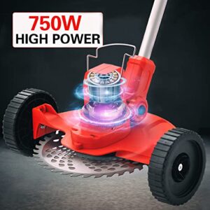 Brushless Electric Weed Wacker 57 Inch 750W Lightweight Push Brush Cutter 6A Battery Powered 9 Inch Metal Circular Saw Blade, 1 Straight Blade and 12 Inch Cutting Swath for Garden Yard Dense Weeds