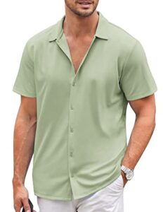 coofandy mens shirt button down wrinkle free casual stretch dress, light green, large, short sleeve