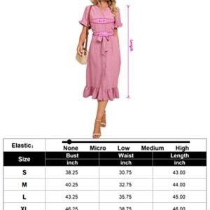 KOJOOIN Women's Button Down Midi Shirt Dress Summer Short Sleeve Tie Waist Split Business Casual Work Long Maxi Dress Dusty Pink XL