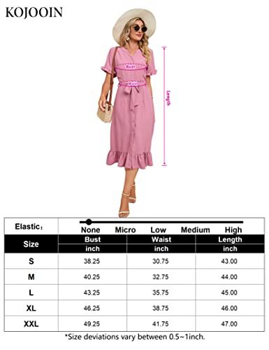 KOJOOIN Women's Button Down Midi Shirt Dress Summer Short Sleeve Tie Waist Split Business Casual Work Long Maxi Dress Dusty Pink XL