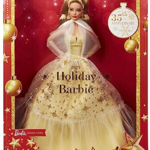 2023 Holiday Barbie Doll, Seasonal Collector Gift, Barbie Signature, Golden Gown and Displayable Packaging, Light Brown Hair