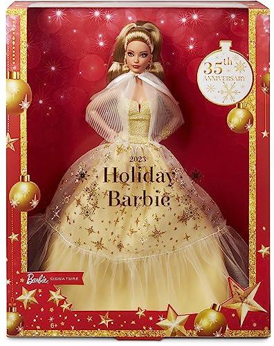 2023 Holiday Barbie Doll, Seasonal Collector Gift, Barbie Signature, Golden Gown and Displayable Packaging, Light Brown Hair