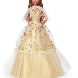 2023 Holiday Barbie Doll, Seasonal Collector Gift, Barbie Signature, Golden Gown and Displayable Packaging, Light Brown Hair