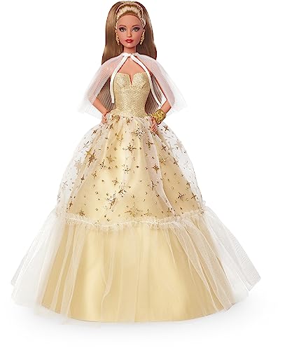 2023 Holiday Barbie Doll, Seasonal Collector Gift, Barbie Signature, Golden Gown and Displayable Packaging, Light Brown Hair