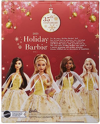 2023 Holiday Barbie Doll, Seasonal Collector Gift, Barbie Signature, Golden Gown and Displayable Packaging, Light Brown Hair