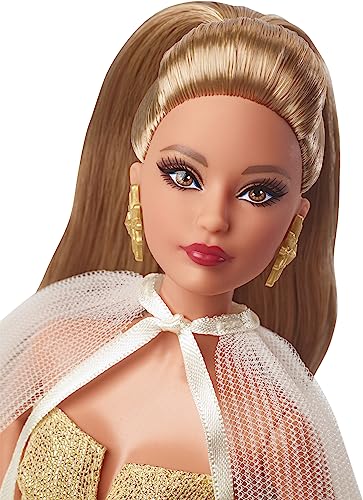 2023 Holiday Barbie Doll, Seasonal Collector Gift, Barbie Signature, Golden Gown and Displayable Packaging, Light Brown Hair