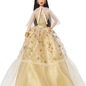 2023 Holiday Barbie Doll, Seasonal Collector Gift, Barbie Signature, Golden Gown and Displayable Packaging, Black Hair