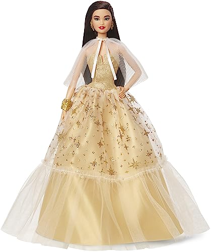 2023 Holiday Barbie Doll, Seasonal Collector Gift, Barbie Signature, Golden Gown and Displayable Packaging, Black Hair